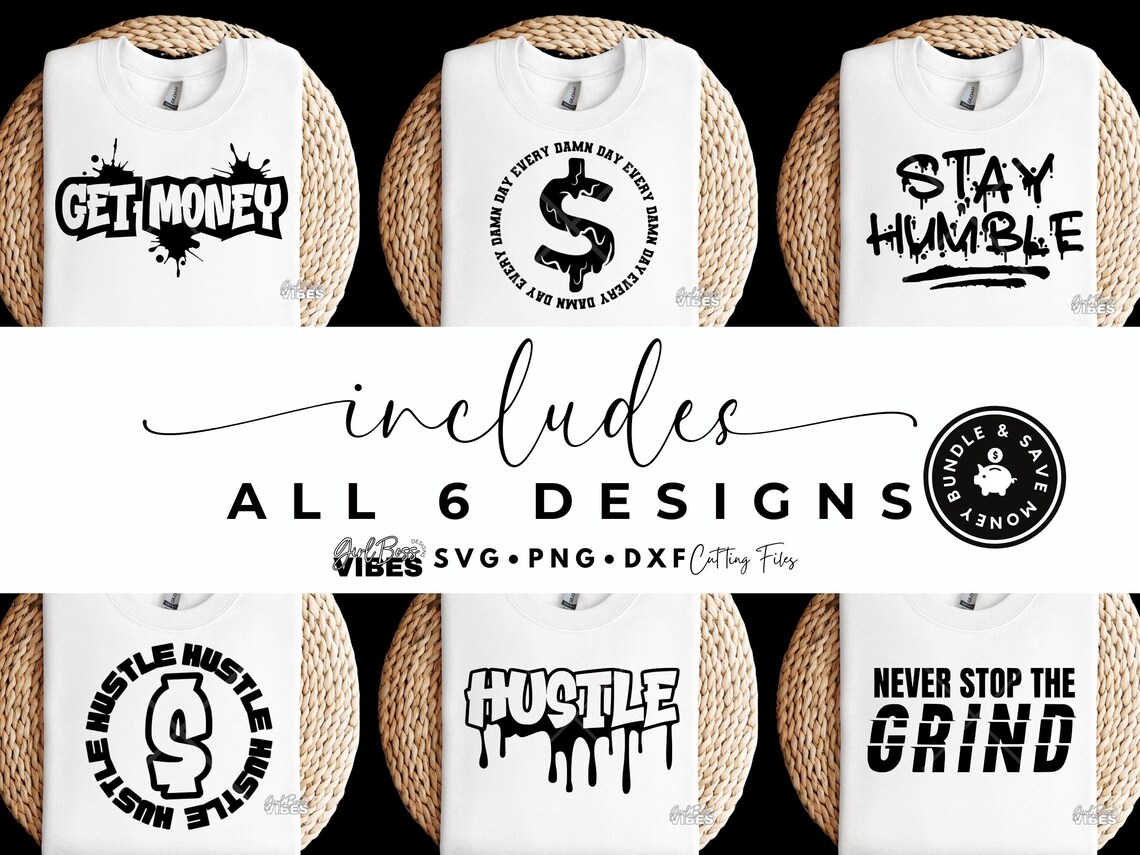 Grind SVG Bundle: Hustle, Money, Motivational Cut Files (PNG, DXF) - Etsy