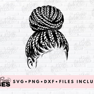 Cornrow Braids Bun SVG, African American Woman Black Hair Png, Dxf, Cut ...