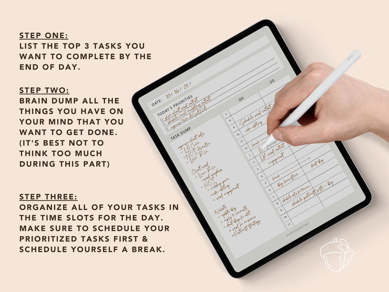 Daily To-do List With Task Dump & Priority List Custom Time Slot Blank ...