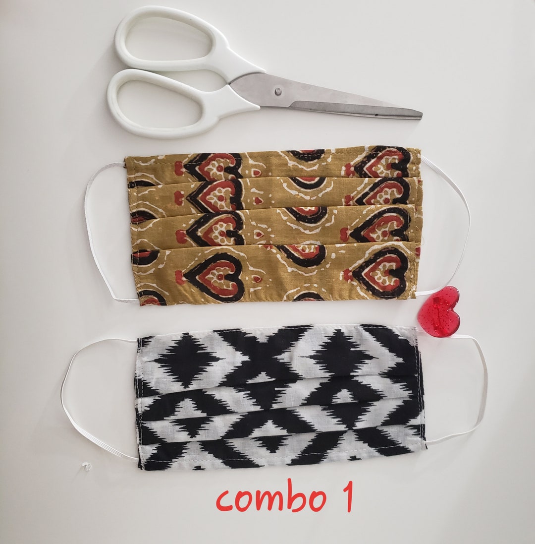 Pack of 2 Face Mask, 2 Layer Mask, Pleat and Fold Mask, Heart and ...