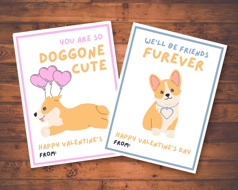 Corgi Valentines Day Card Printable, Valentines Cards for Classroom ...