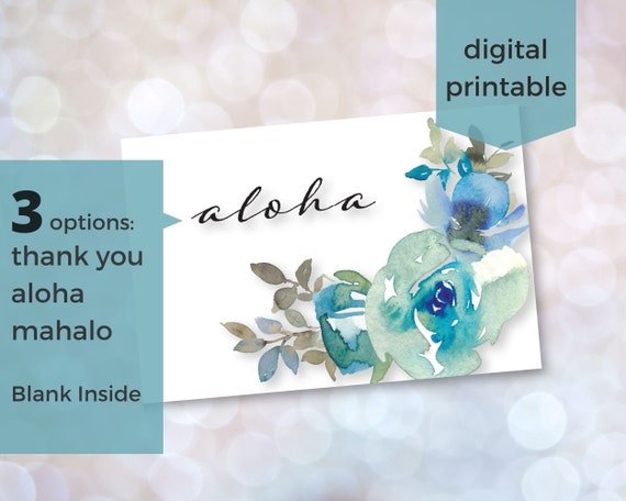 4x6 Floral Thank You Digital Printable Card Aloha Mahalo - Etsy