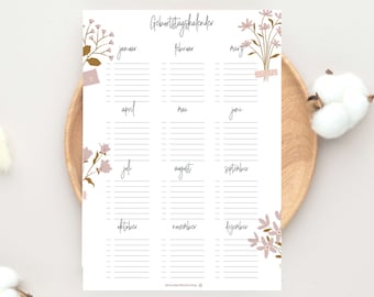 Perpetual Birthday Calendar A4 | Floral | Boho | PDF Download for Self ...