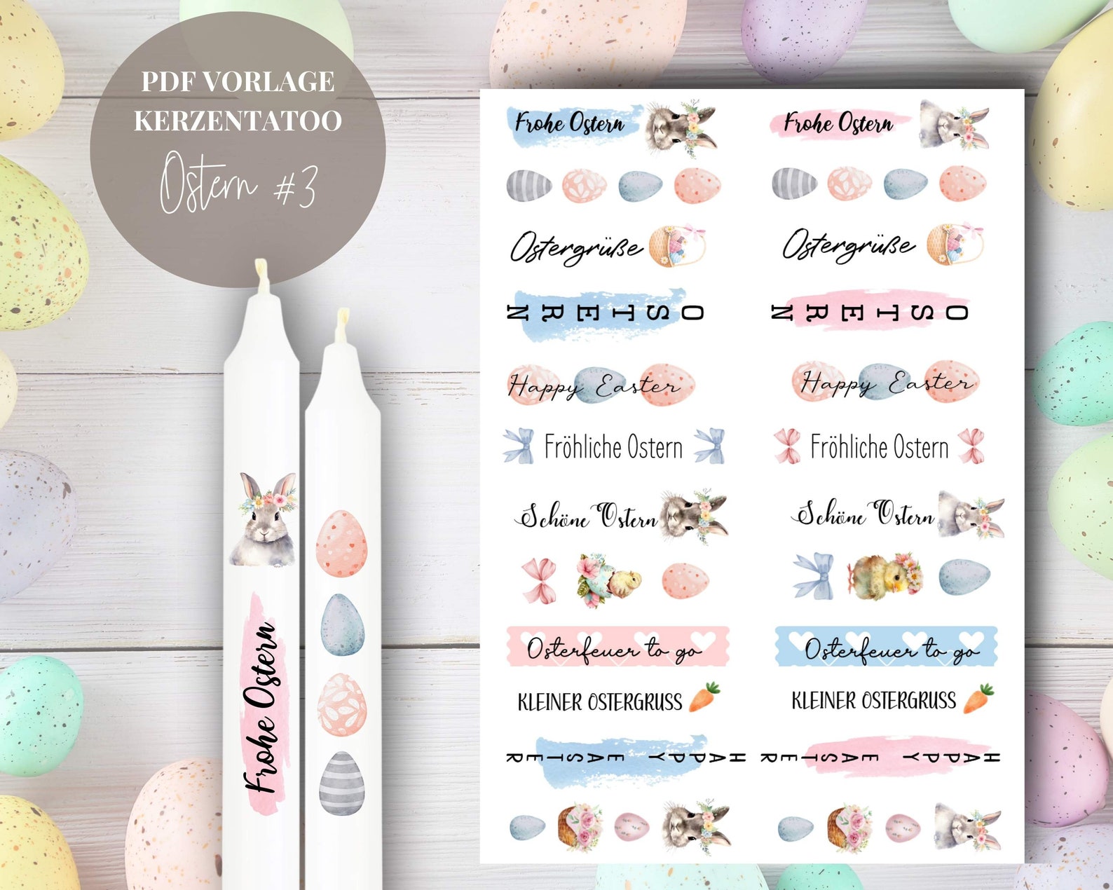 Happy Easter PDF Template A4 | Candle Tattoo | Candle Sticker | Candles Easter Light | Easter ...