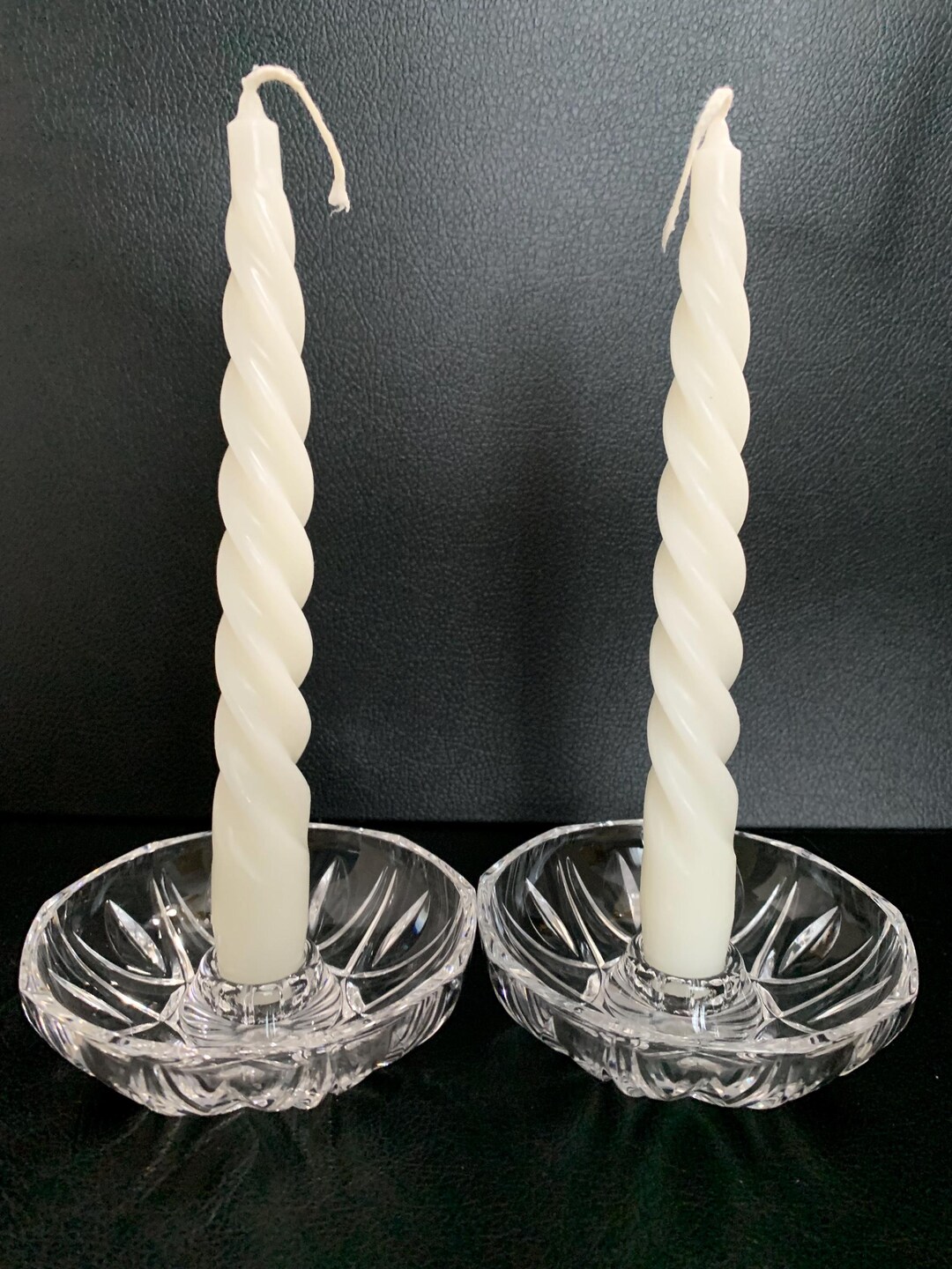 Capri Collection 24% Lead Crystal Pair of Candle Holders With Candles ...