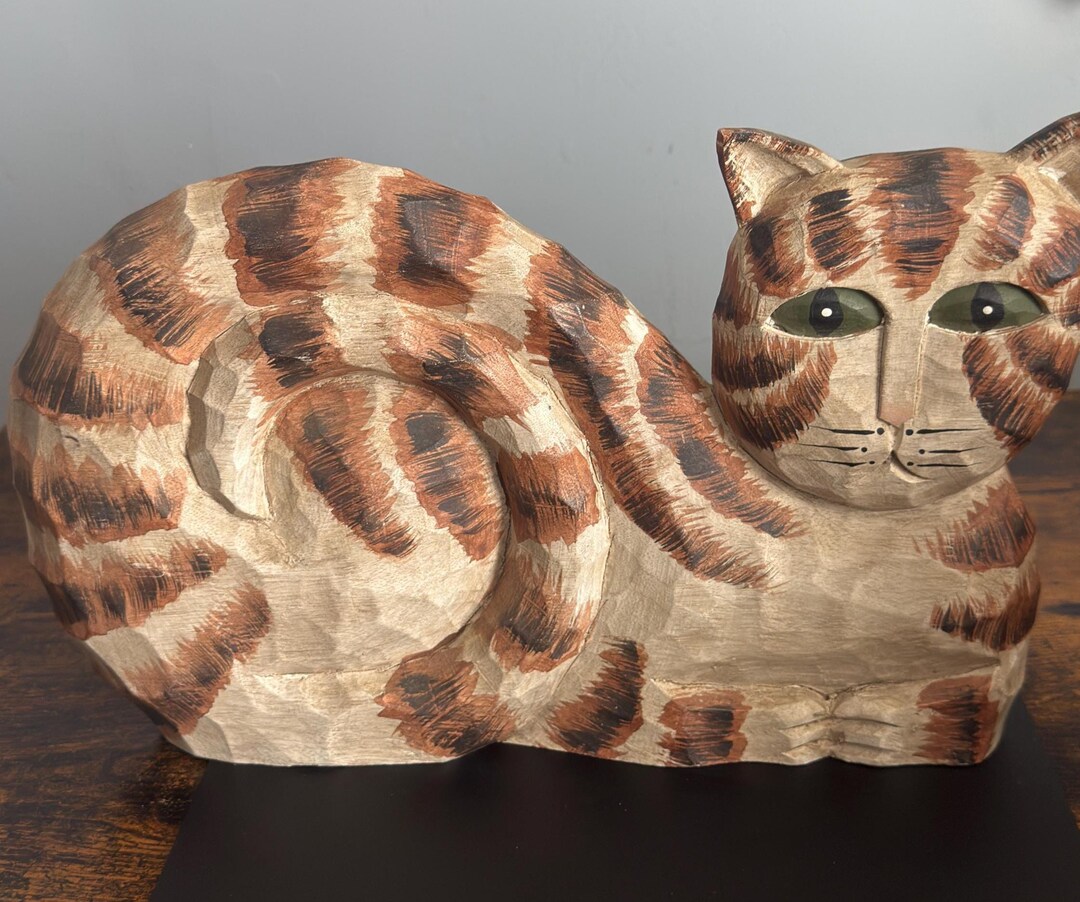 The Boyds Collection Large Wooden Cat Statue Signed J. Dudley 14" X 9 ...