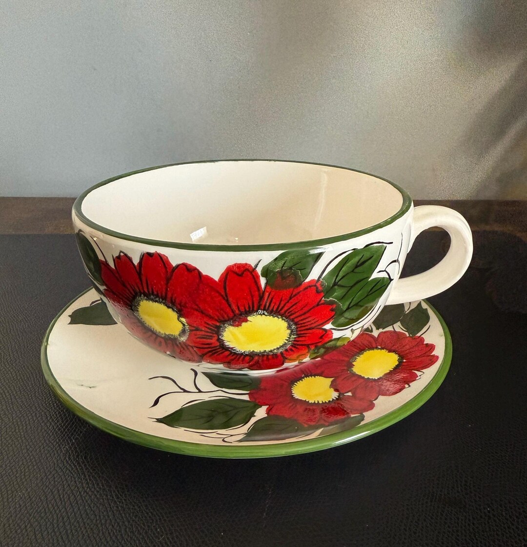 Vintage Poppy Floral Jumbo Teacup & Saucer 1960's Japan - Etsy