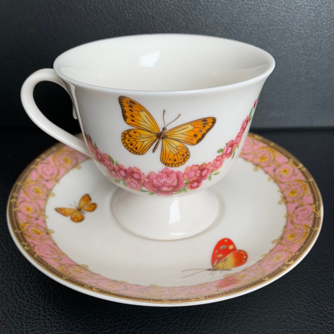 Nantucket Home Butterfly & Floral Teacup and Saucer Set - Etsy