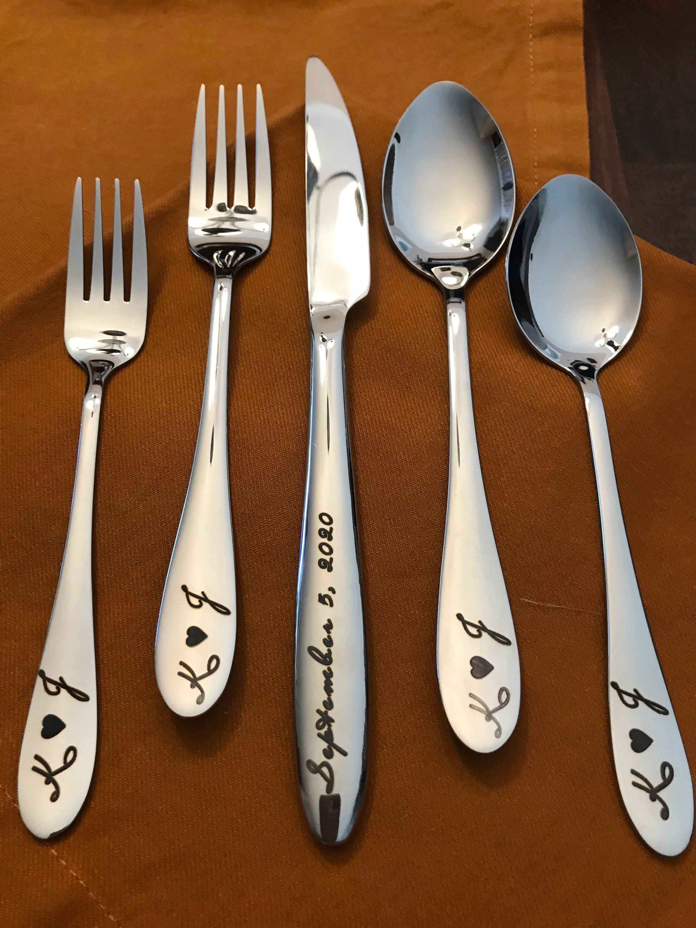 Custom Monogram Silverware Set – Personalized Wedding Gift ...