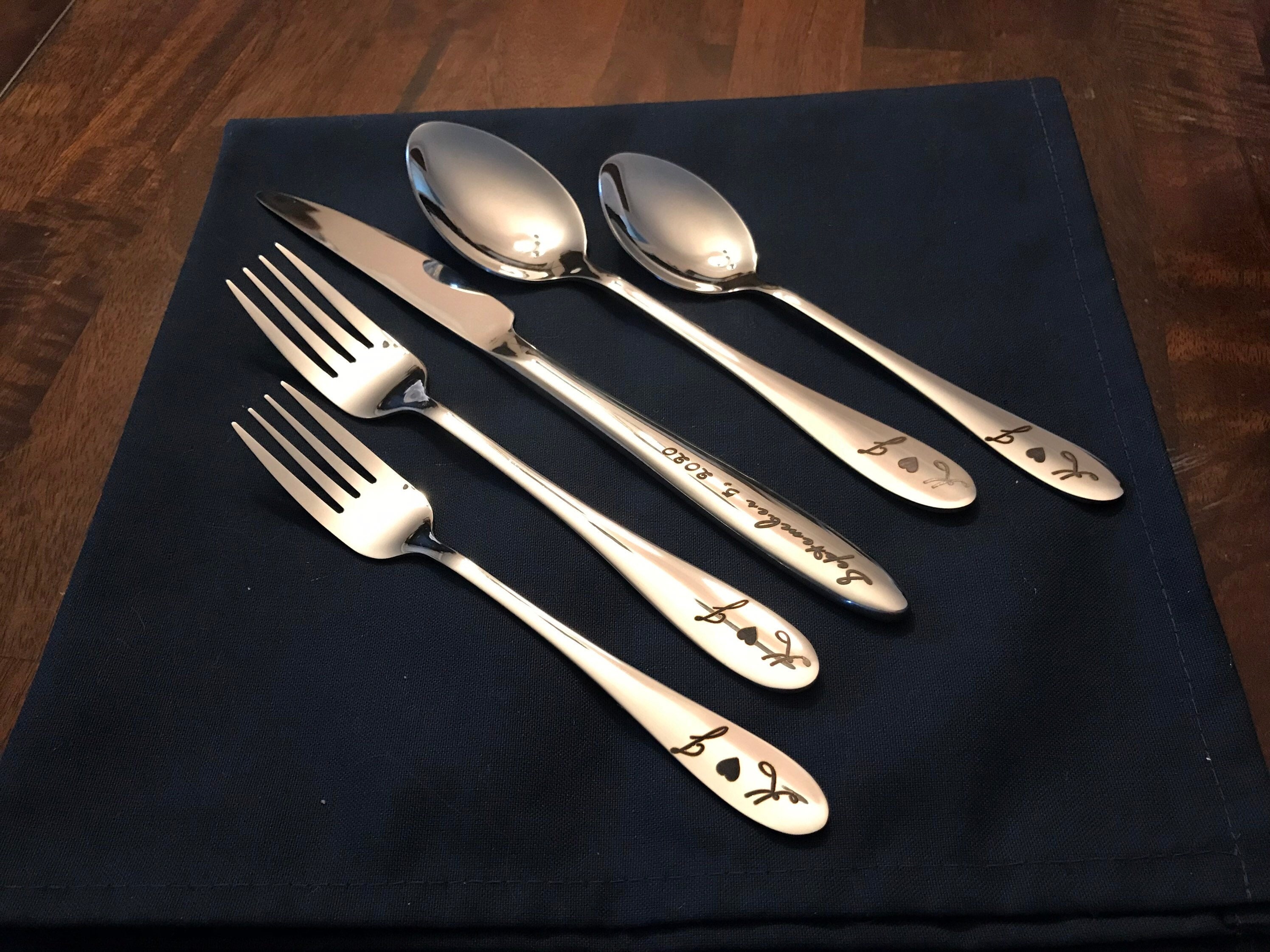 Custom Monogram Silverware Set – Engraved Stainless Steel Flatware ...