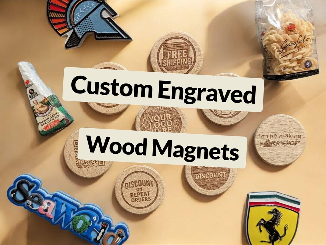 Custom Engraved Wood Magnets: Logo, QR Code, Business Magnets - Etsy
