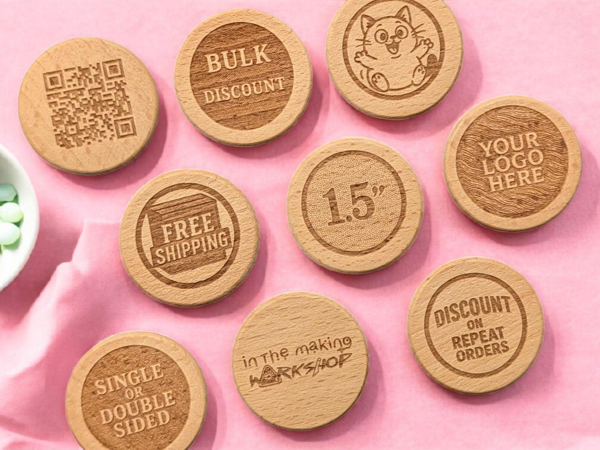 Custom Engraved Wood Coins: Logo, QR Code, Business Tokens - Etsy