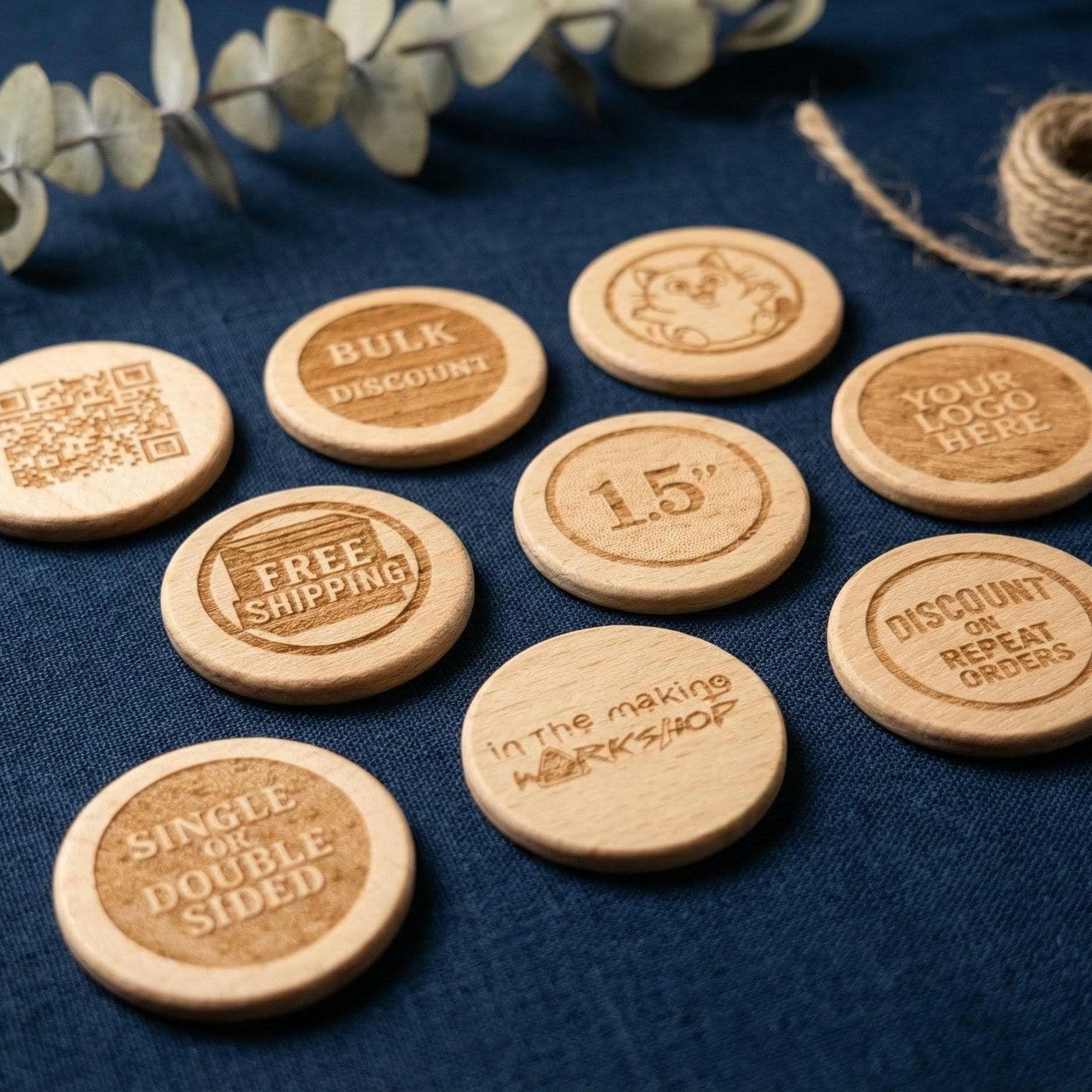 Custom Engraved Wood Coins: Logo, QR Code, Business Tokens - Etsy