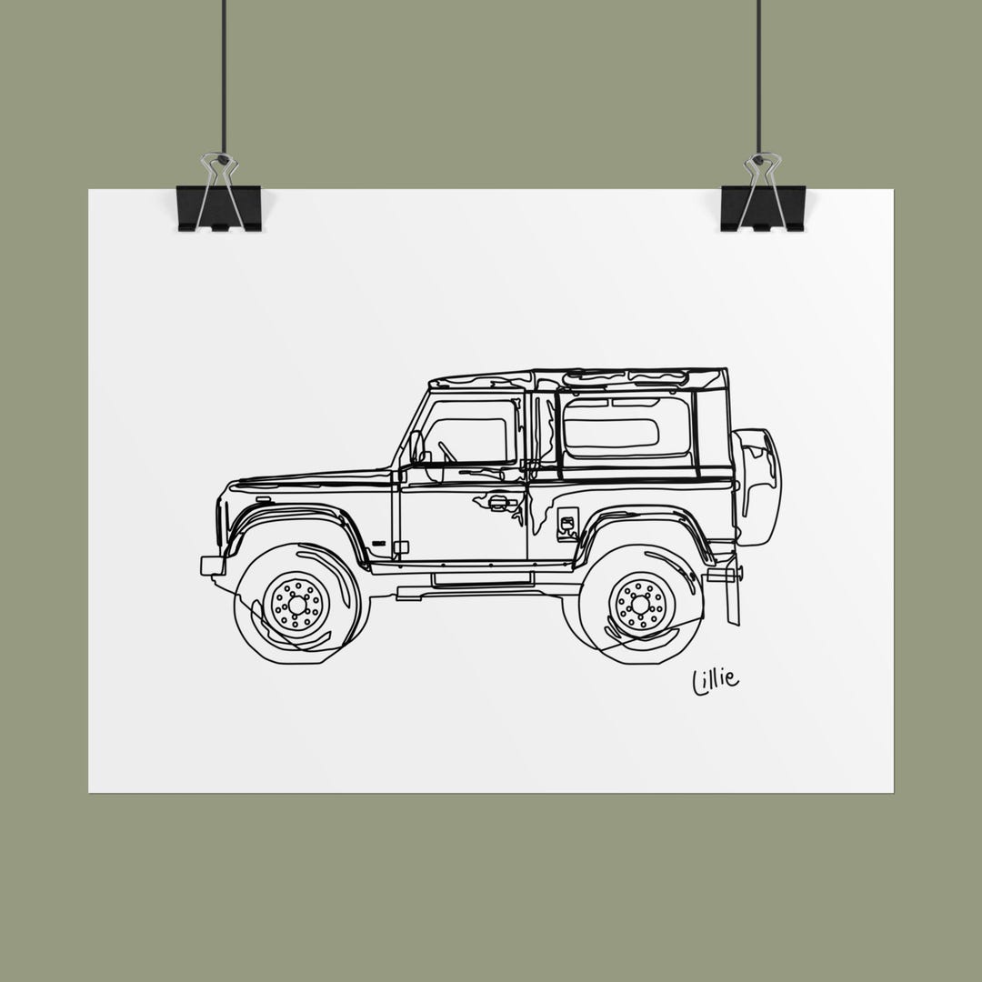 Land Rover Defender - Matte Poster, Print, Wall Decor, Line Drawing ...