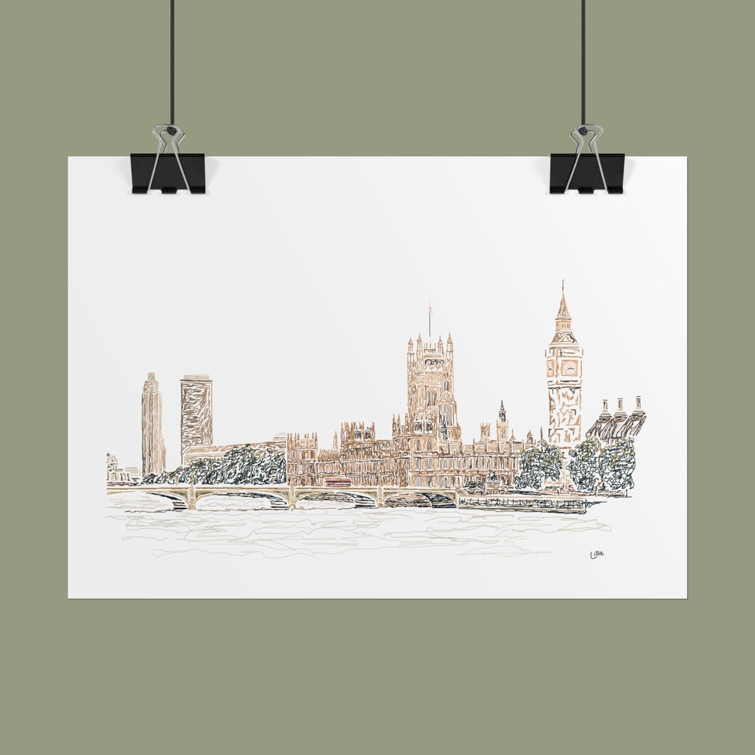 London Line Drawing Matte Poster, Print, England, Line Drawing, Wall ...