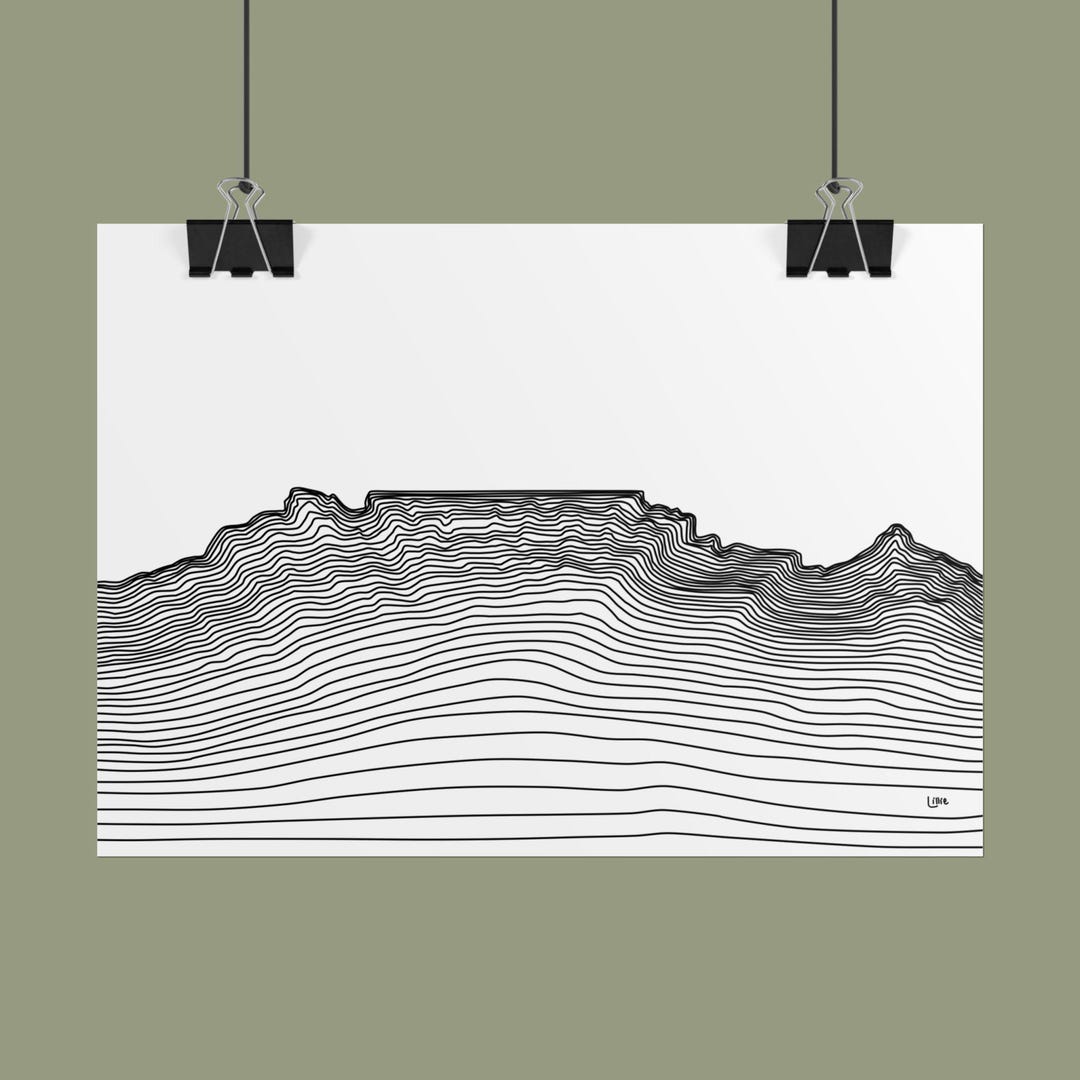 Table Mountain Line Art Print: Cape Town, South Africa Matte Poster ...