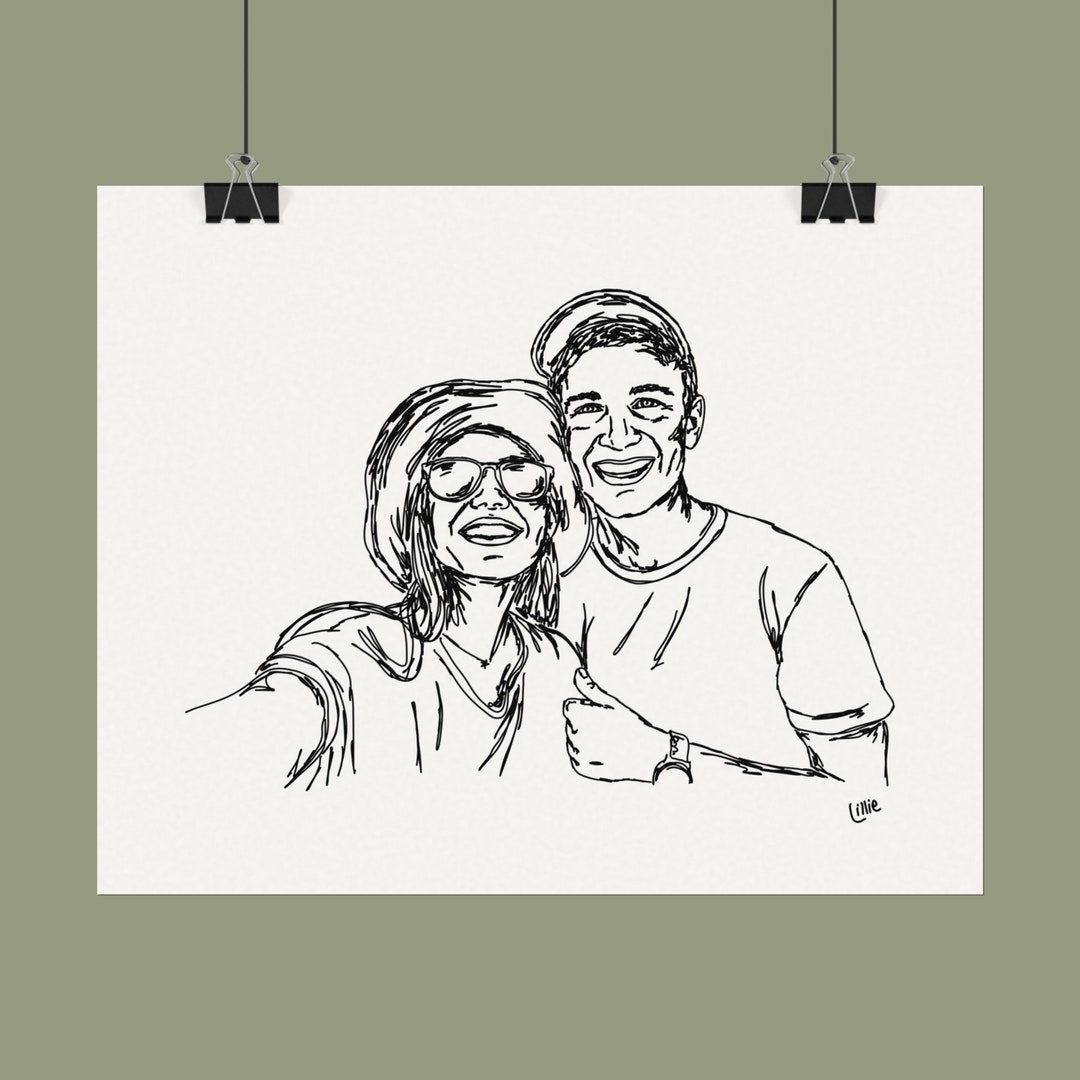 Custom Hand-drawn Portrait Sketch: Textured Matte Print - Etsy