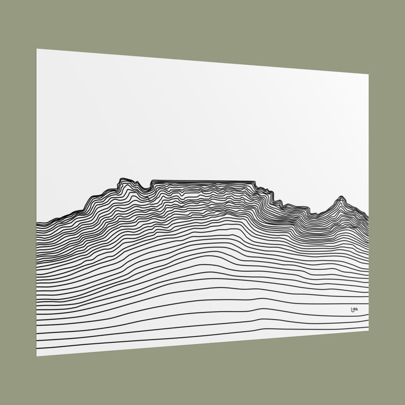 Table Mountain Line Drawing - Matte Poster, Cape Town Print, South ...