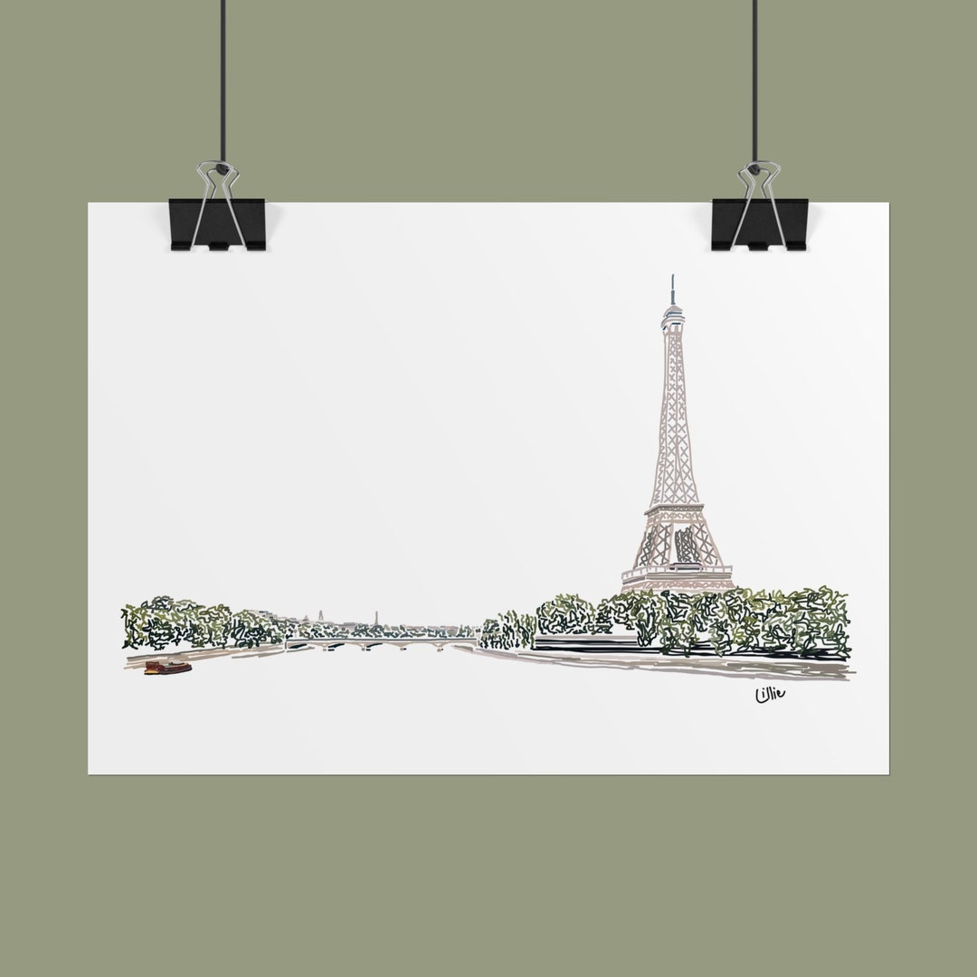 Paris Line Drawing Matte Poster, Print, France, Cityscape, Line Drawing ...