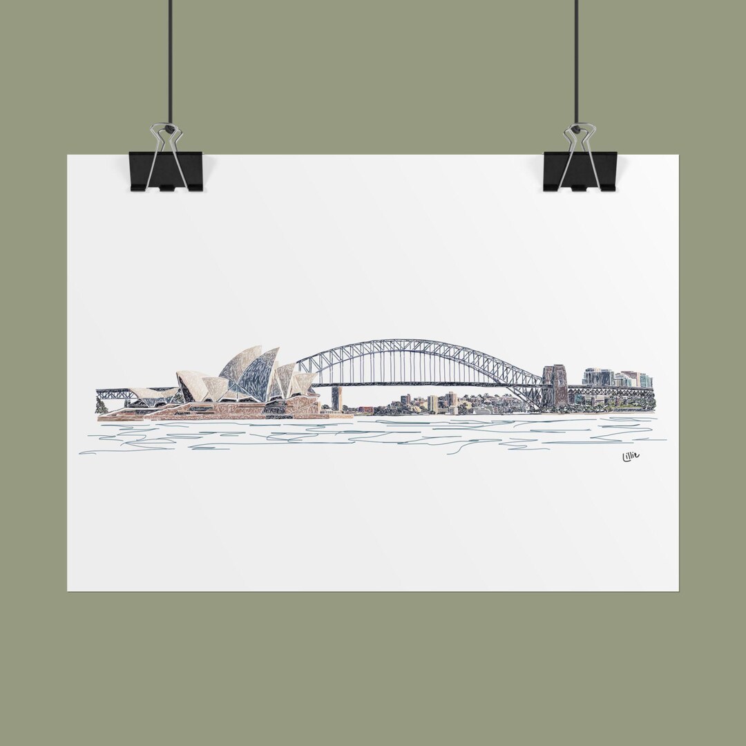 Sydney Line Drawing - Matte Poster, Print, Cityscape, Australia, Line ...