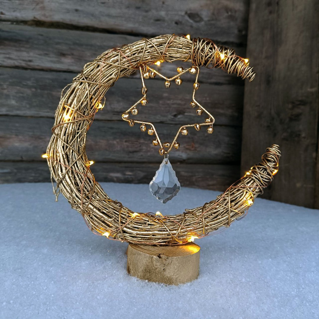 Crescent Moon Table Centre Decoration With Warm LED Lights - Etsy