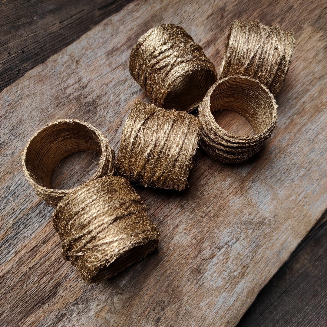 10 Golden Napkin Rings, Jute Napkin Rings, Burlap Napkin Rings, Rustic ...