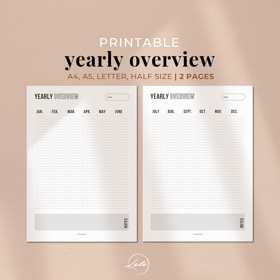 Yearly Overview, Undated Yearly Planner, Printable Yearly Productivity ...