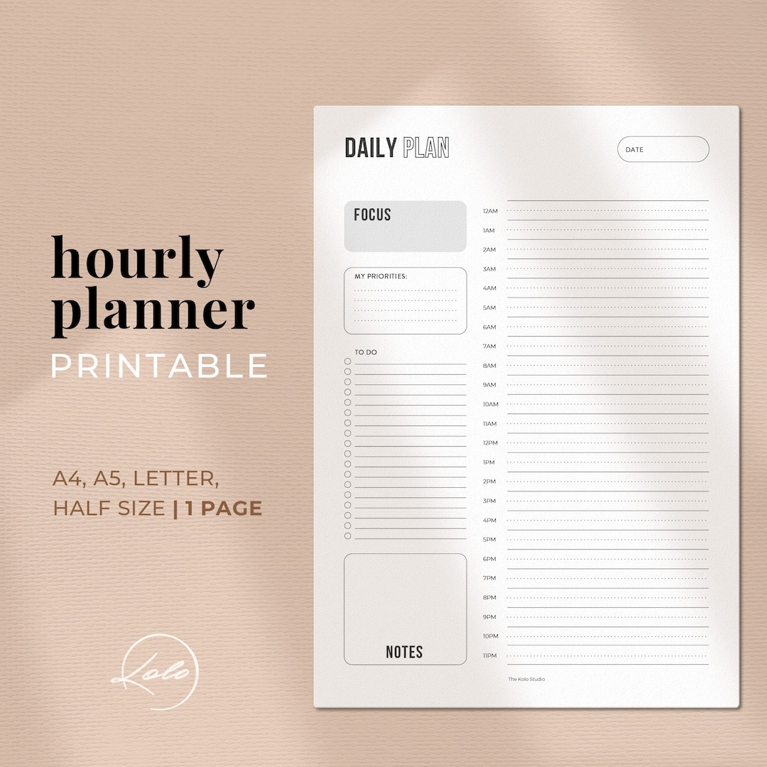 Hourly Planner Printable, 24 Hour Daily Planner Printable, Daily Hourly ...