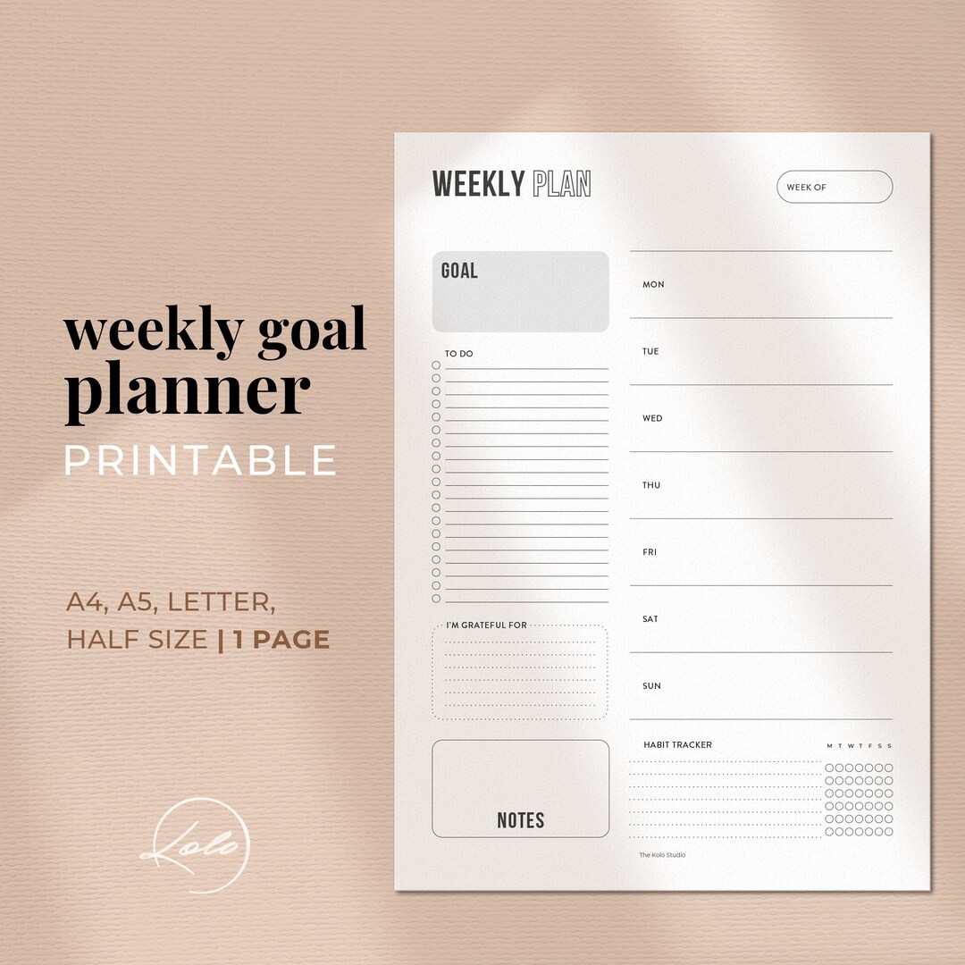 Weekly Goal Planner, Weekly Planner Printable, Weekly to Do List ...