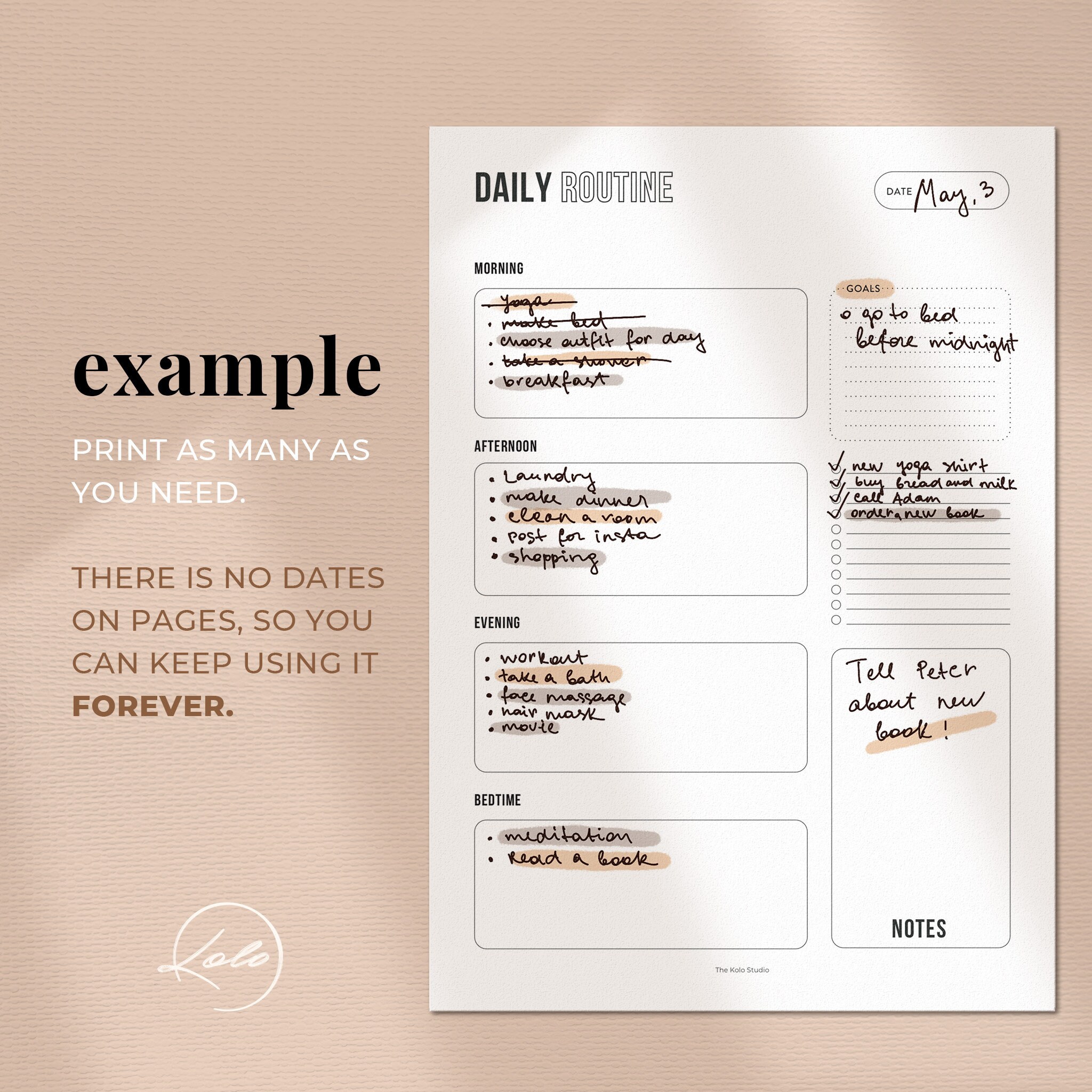 Daily Routine, Daily Routine Printable Planner, Undated Daily Planner ...