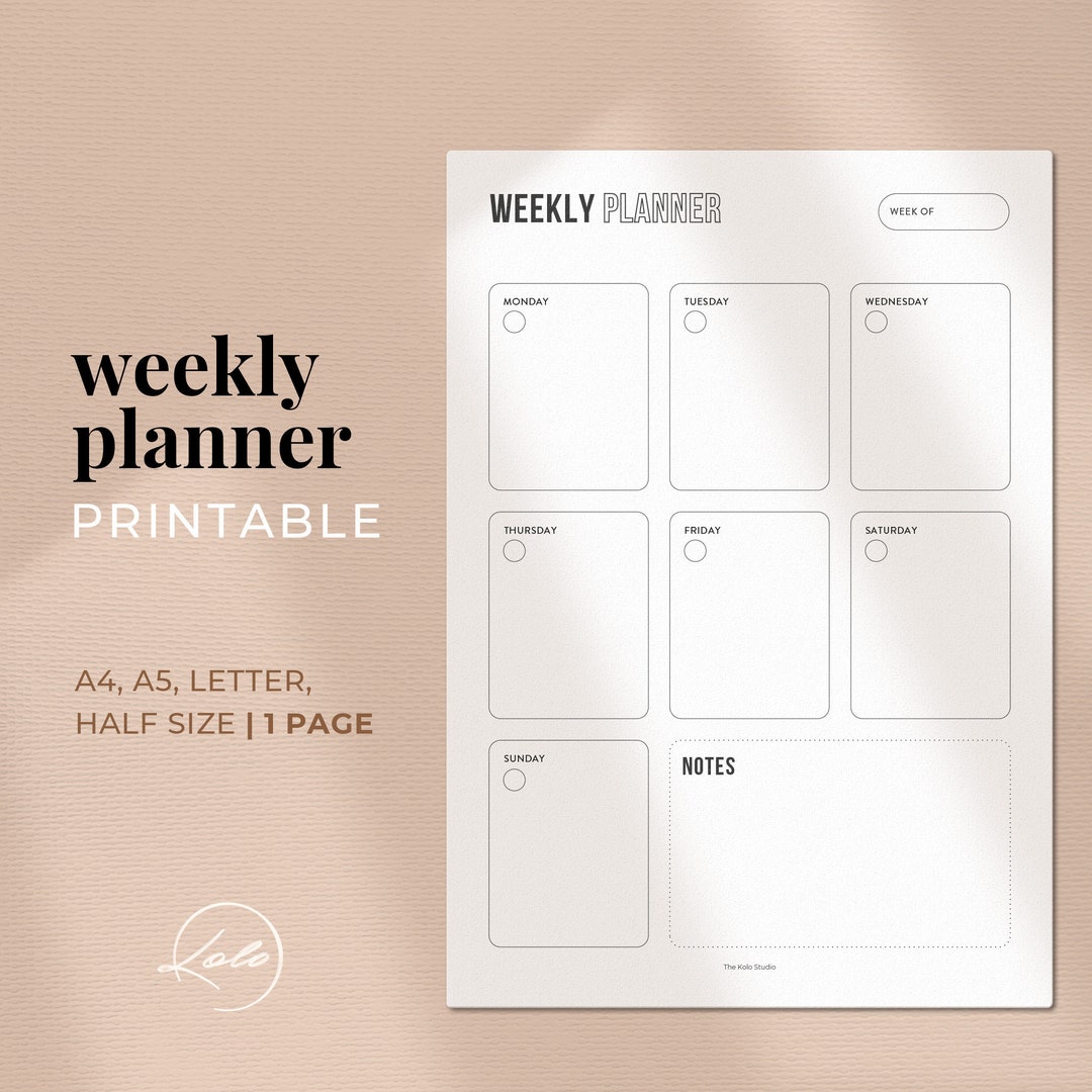 Weekly Planner Printable, Sunday Weekly Planner, Undated Planner ...