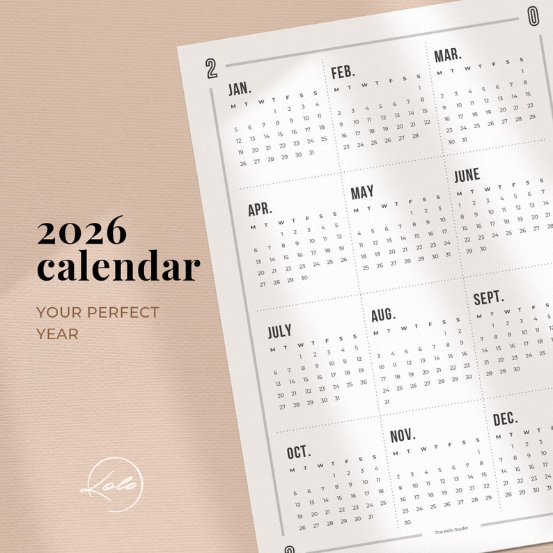 Printable Yearly Calendar 2026 Desk Calendar Wall Calendar - Etsy