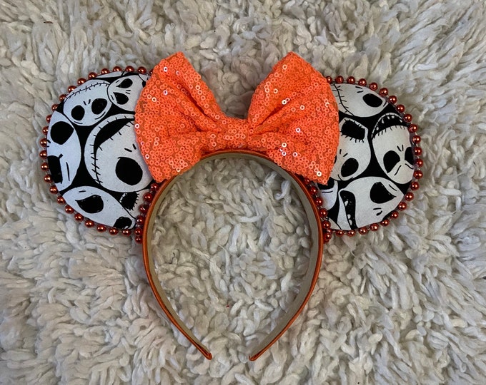 Minnie Mouse Jack Skellington Ear, Halloween Mouse Ear, Mickey Ear ...