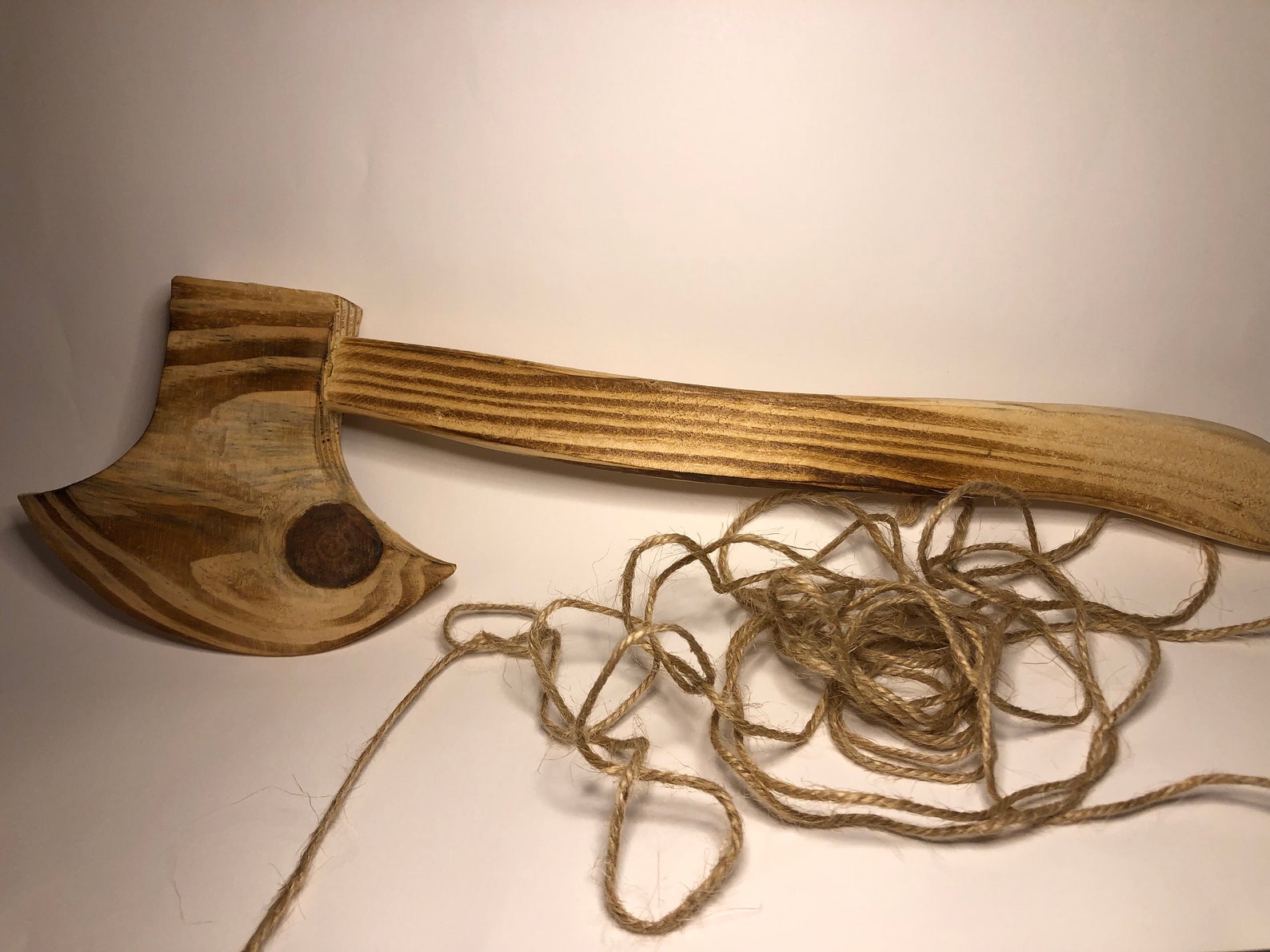 Toy Wooden Axe Handle Wrapped with Hemp Rope and the Tail | Etsy