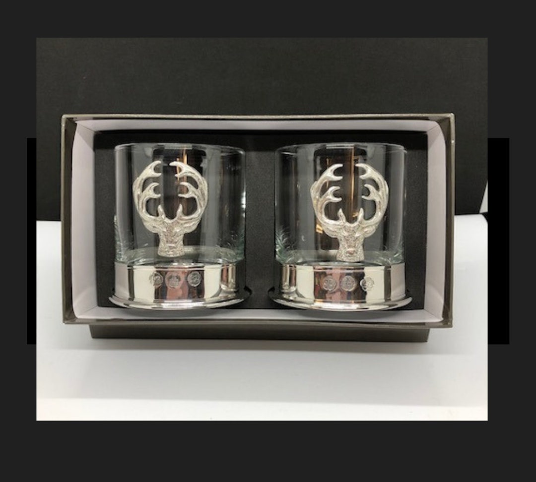 Personalised Pair of Stag Whisky Glasses, Scottish Gift, Stag Glasses ...
