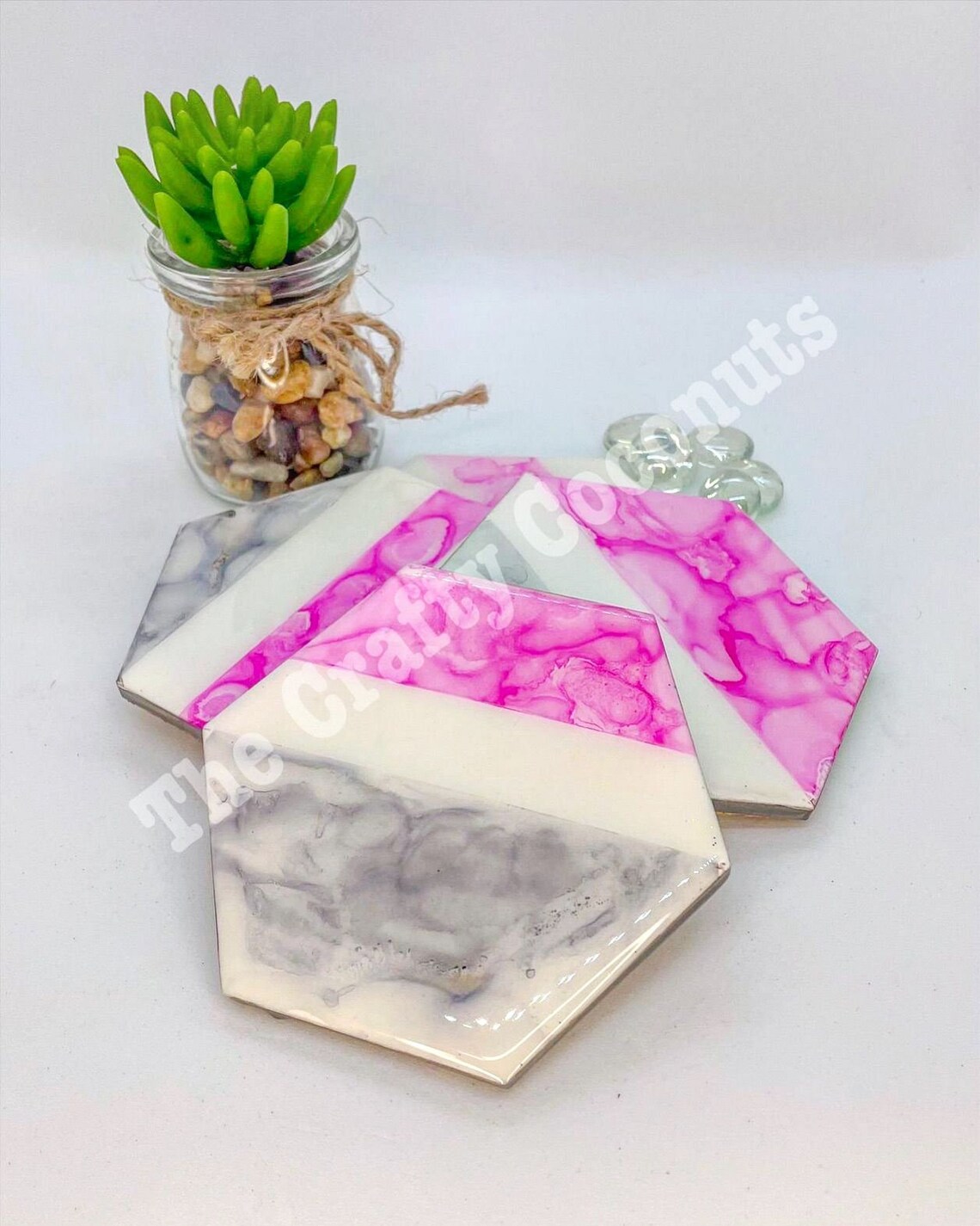 Alcohol Ink Resin Coasters / Coasters / Pink Grey / Handmade / | Etsy