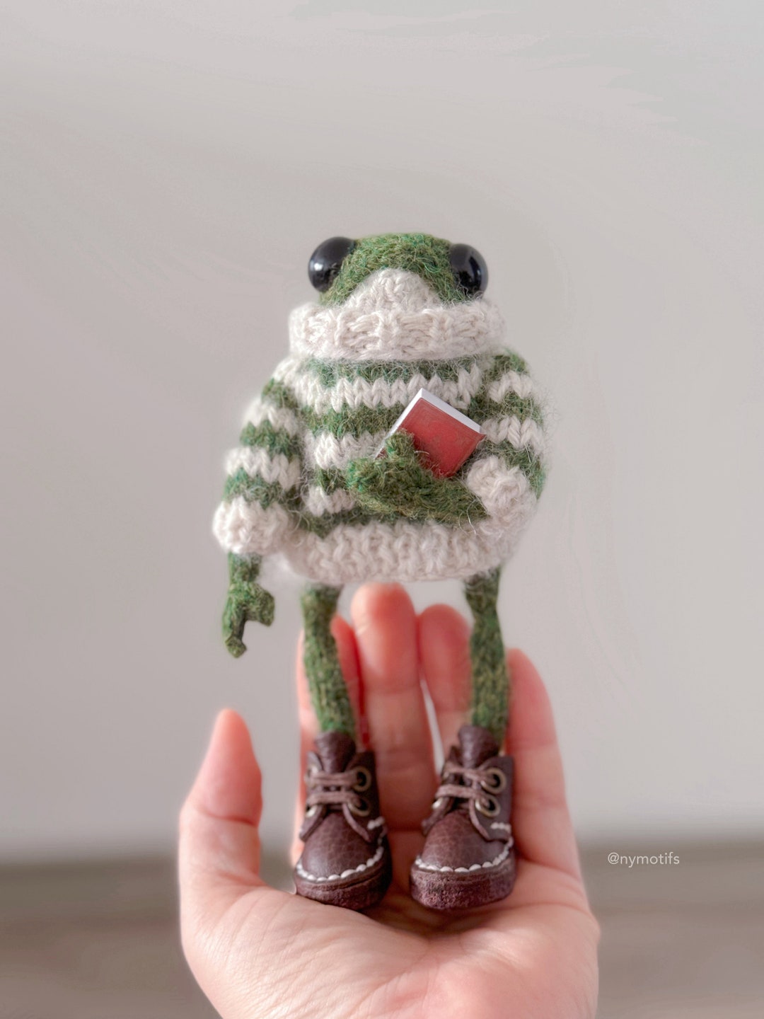 Knitted Green Frog, Green and White Striped Alpaca Frog Sweater, Brown ...