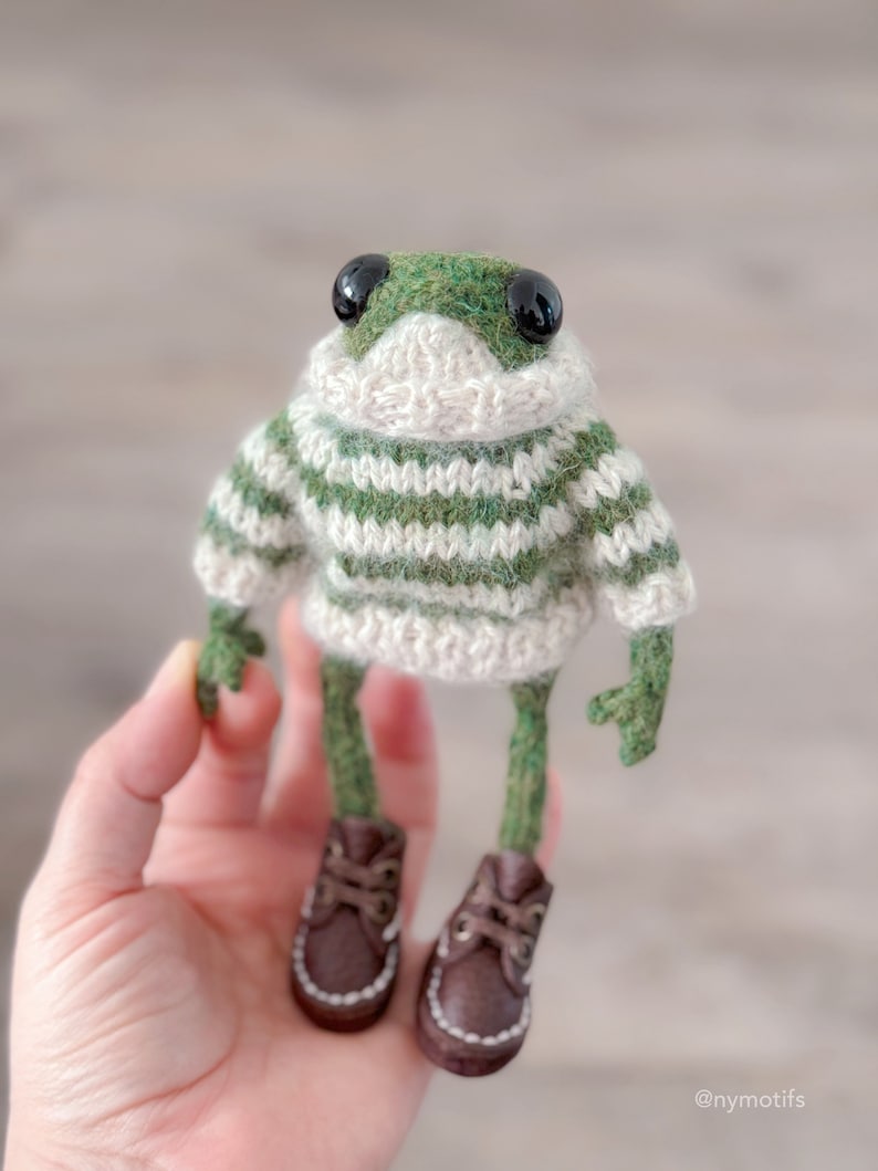 Knitted Green Frog, Green and White Striped Alpaca Frog Sweater, Brown ...