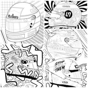 Formula 1 Helmet Colouring Pages // Set of 5 F1 Printables, Lewis ...