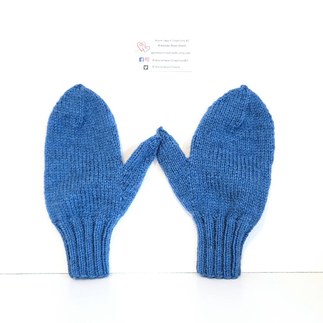 Knit Mittens, Men's M, Blue, Wool Acrylic Blend - Etsy