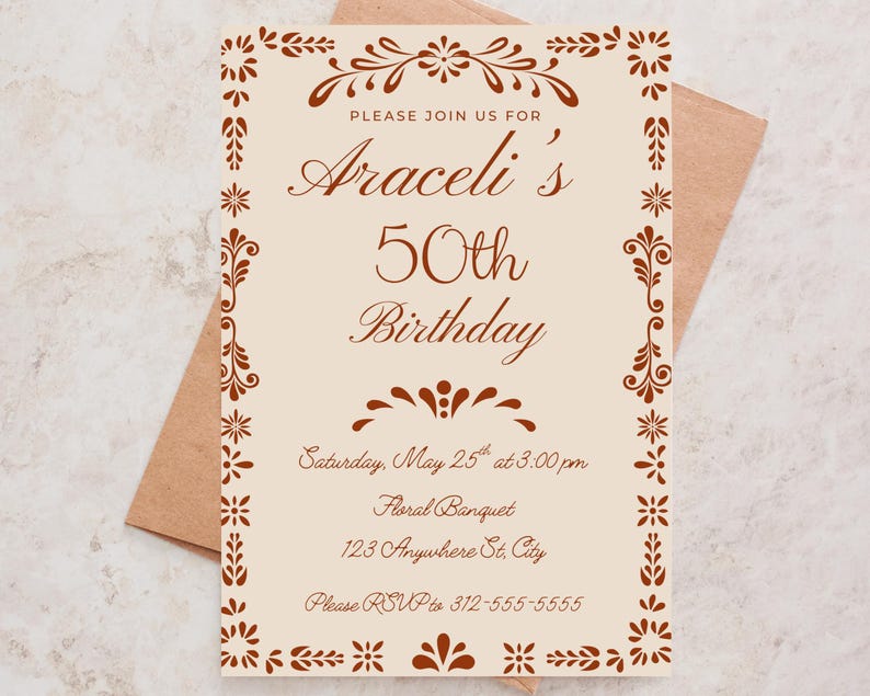 Talavera-inspired Fiesta Invitation | Editable Party Template Beige ...