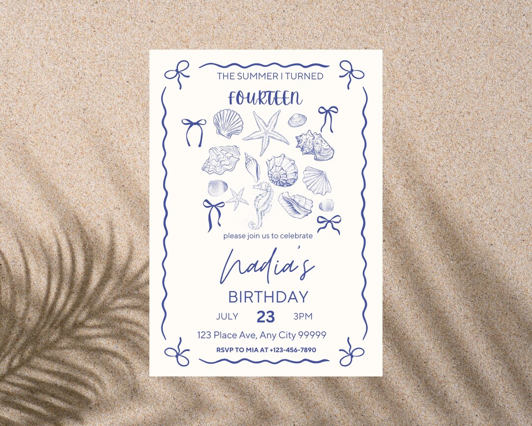 Coastal Seashell Birthday Invitation: Beach Party Theme (canva Template ...