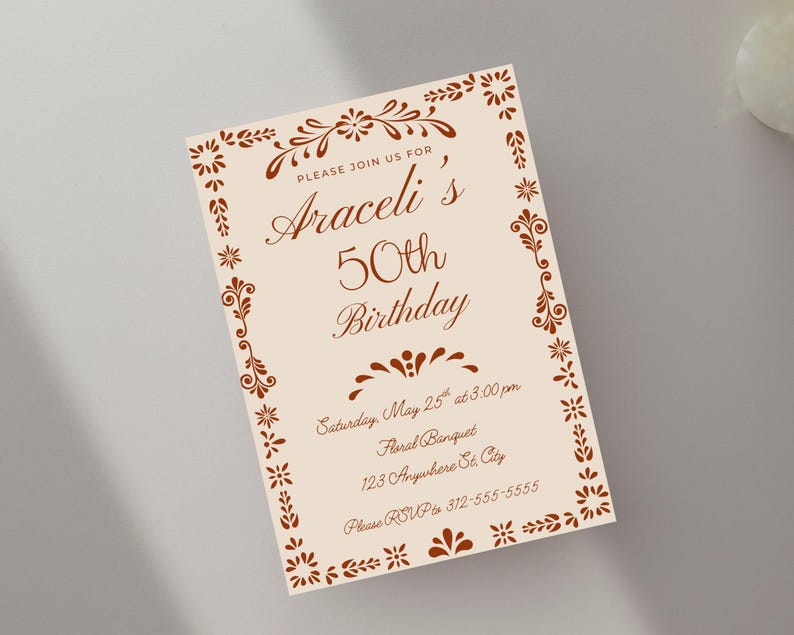 Talavera-inspired Fiesta Invitation | Editable Party Template Beige ...
