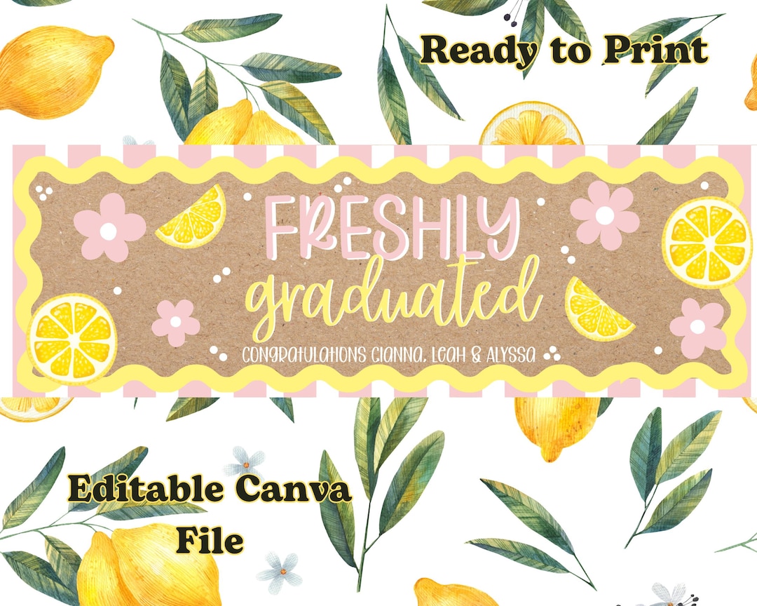 Freshly Graduated Banner | Graduation Party Editable Canva Template ...