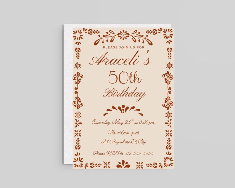 Talavera-inspired Fiesta Invitation | Editable Party Template Beige ...