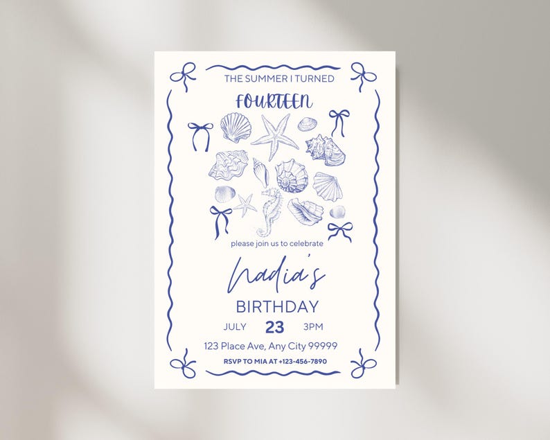 Coastal Seashell Birthday Invitation: Beach Party Theme (canva Template ...