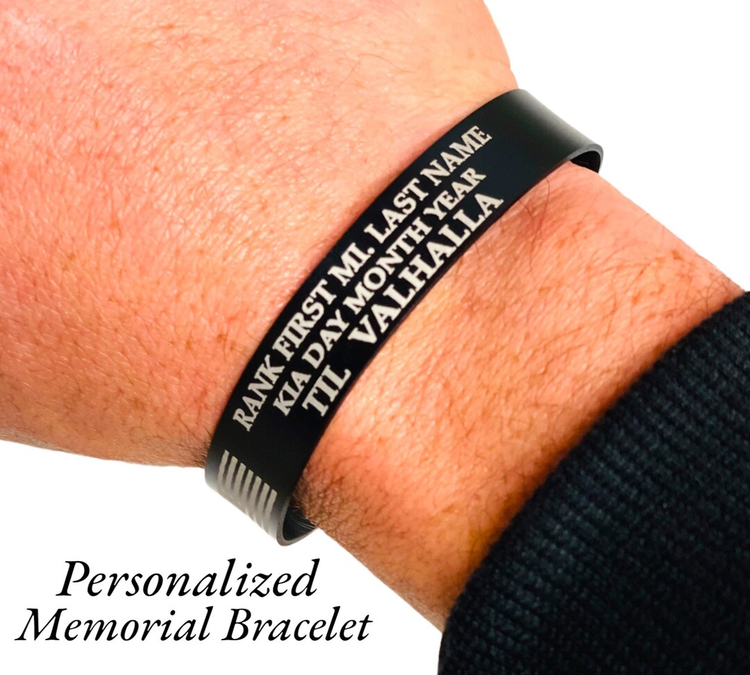 Engraved Military Memorial Bracelet Wristband Heroes Loved Ones Laser ...