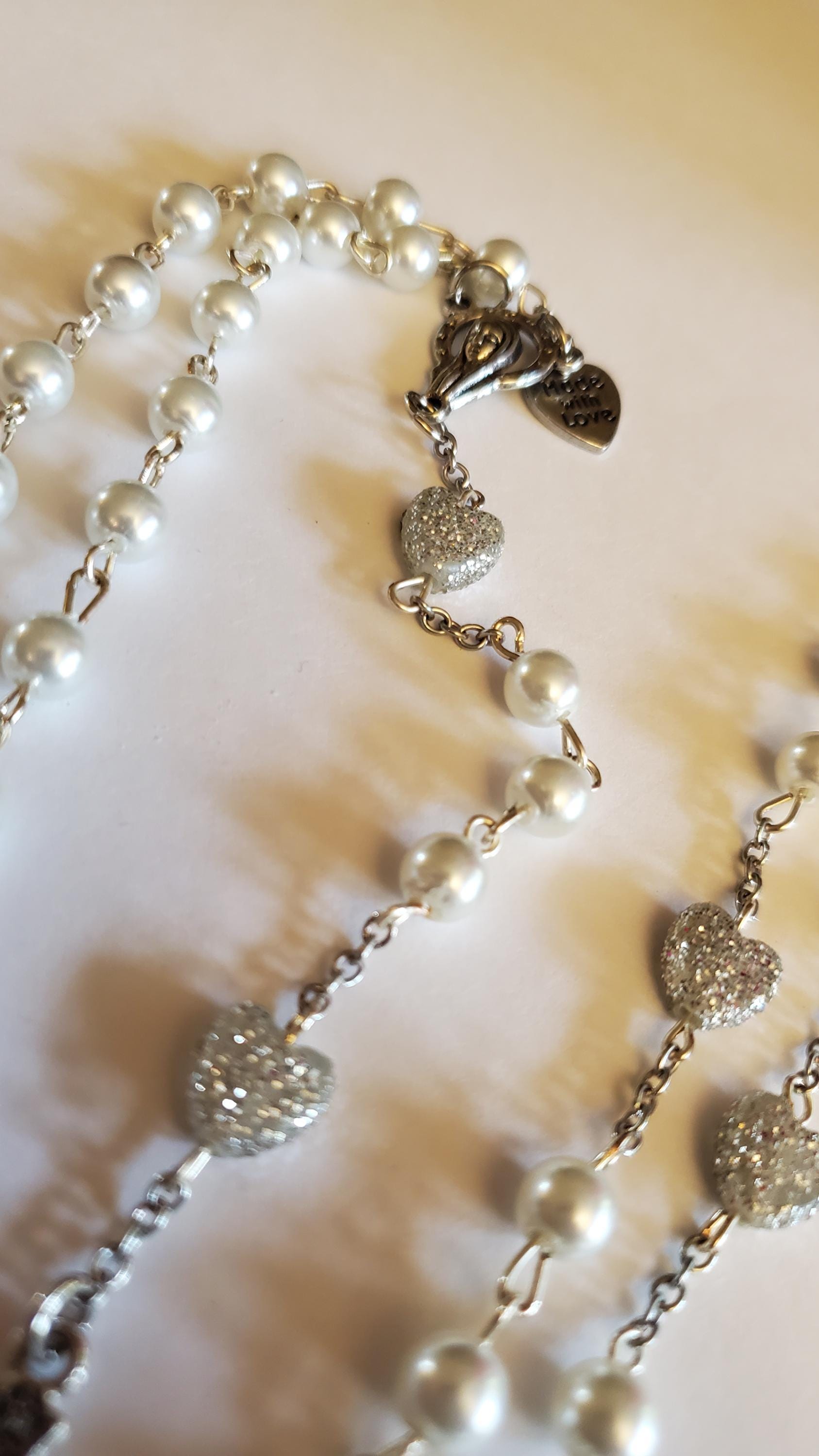 White Rosary With Sparkle Hearts - Etsy