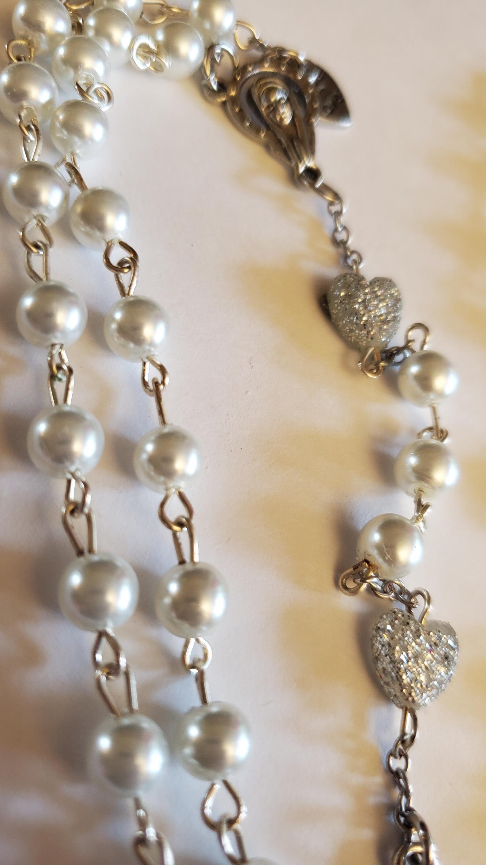 White Rosary With Sparkle Hearts - Etsy