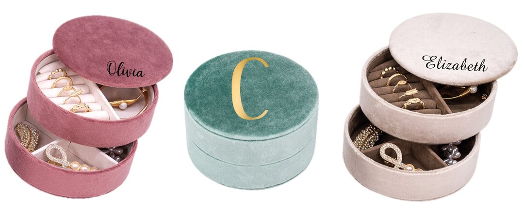 Personalised Large Circle Jewellery Box | Velvet Jewellery Box | Bride ...